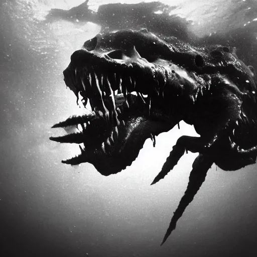 underwater closeup of a satanic sea monster in the | Stable Diffusion