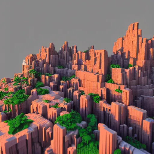 a voxelized city built into a voxelized cliff side , | Stable Diffusion | OpenArt