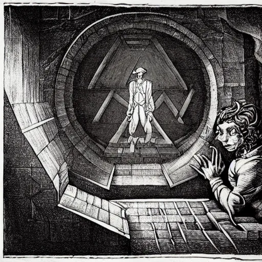 lithography on paper alchemist secret layer dungeon | Stable Diffusion ...