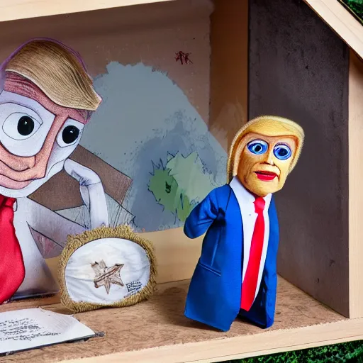 e. t. donald trump puppet inside graffiti dollhouse | Stable Diffusion
