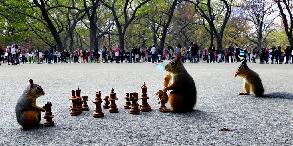 squirrels playing chess in central park | Stable Diffusion