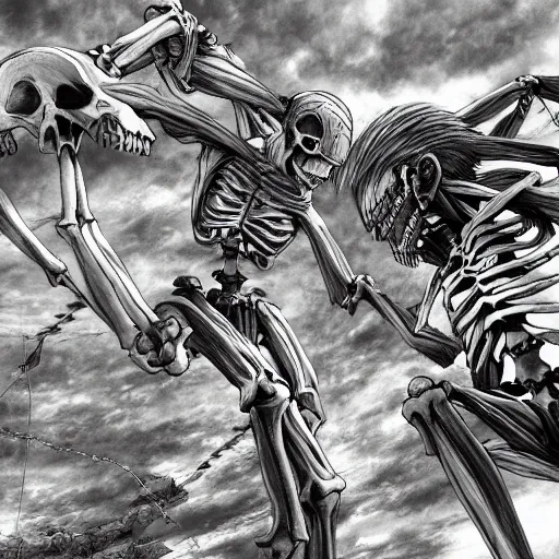 attack on titan skeleton fight highly detailed 4k | Stable Diffusion ...