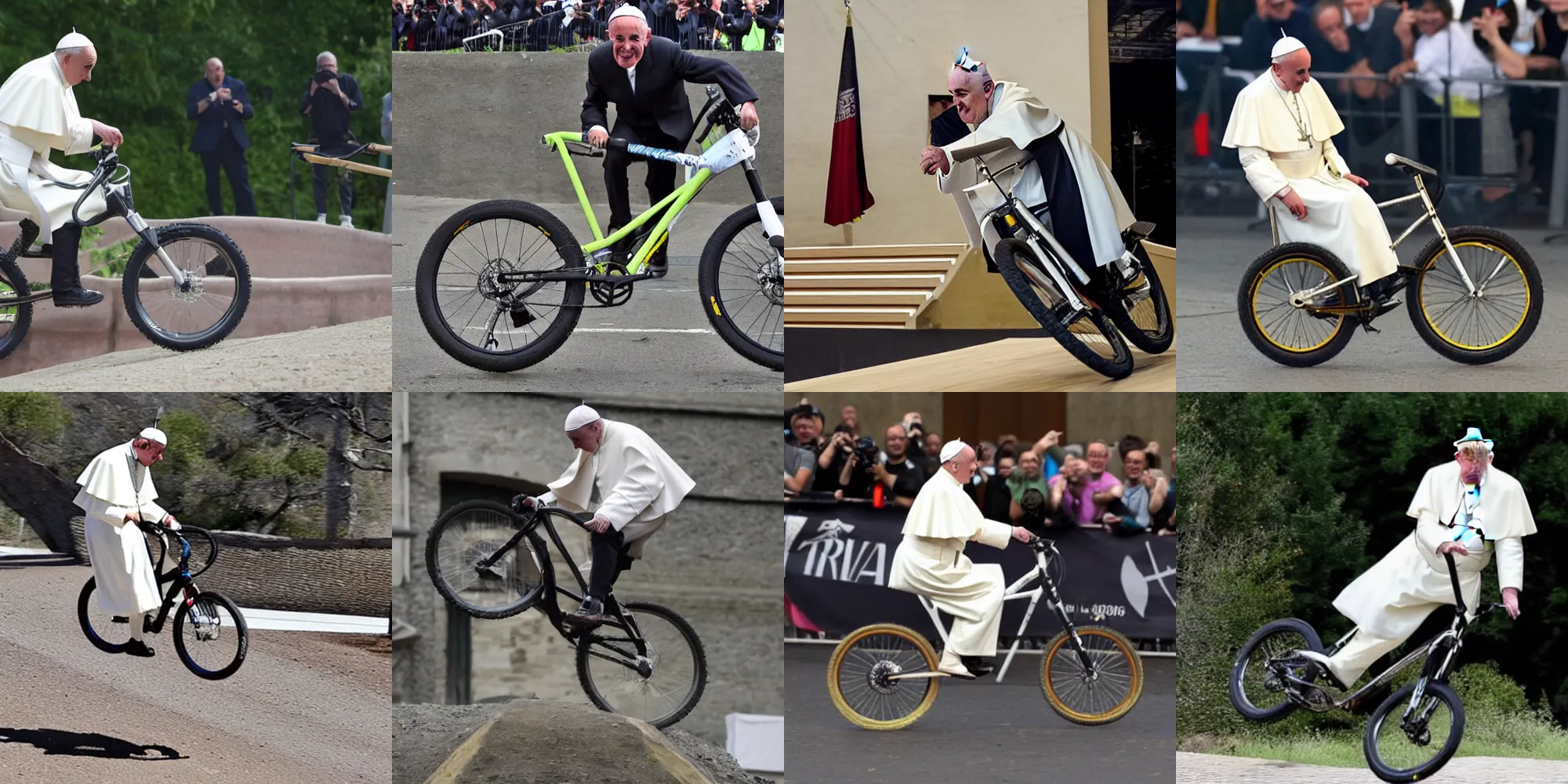 a photo of the pope doing trial bike stunts | Stable Diffusion