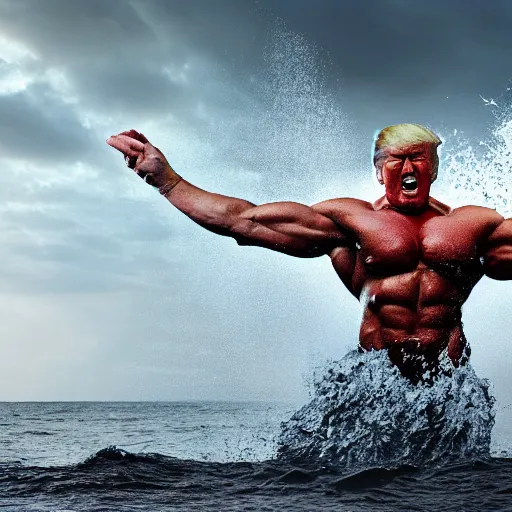 realistic photo of bodybuilder donald trump emerging | Stable Diffusion ...