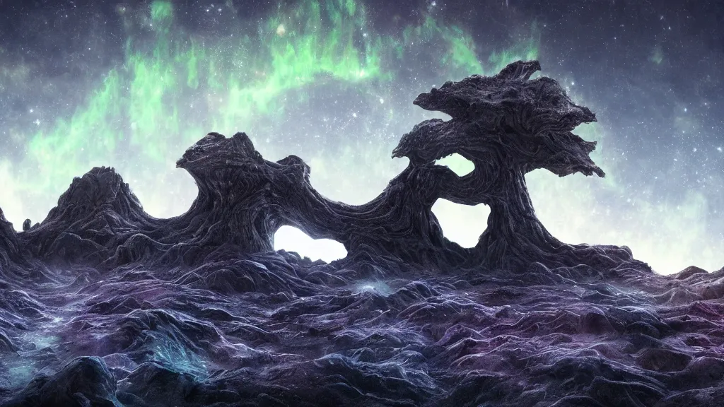 an alien landscape view, alien sky, star in the sky, | Stable Diffusion