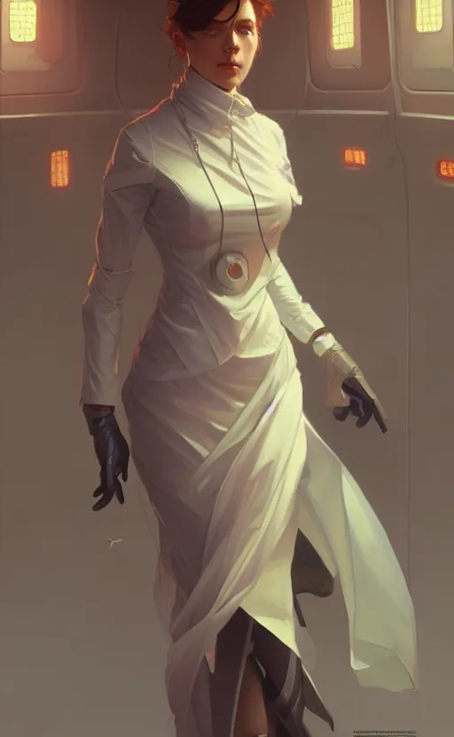 Female in office dress, sci-fi, highly detailed, | Stable Diffusion