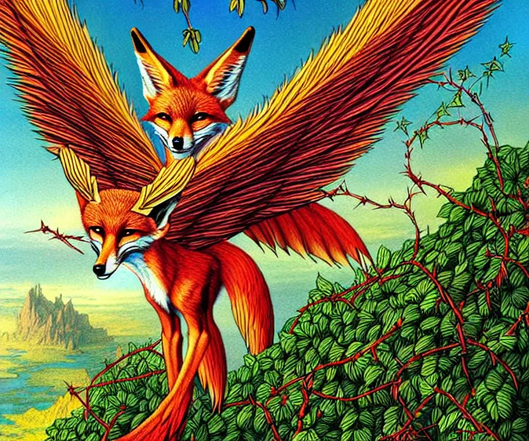 An absurdly-detailed Winged-Fox suspended in thorny | Stable Diffusion ...