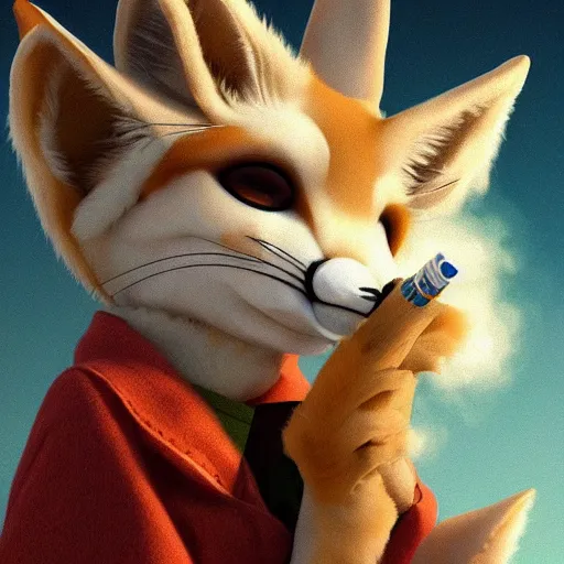 an anthropomorphic fennec fox smoking a joint, | Stable Diffusion | OpenArt