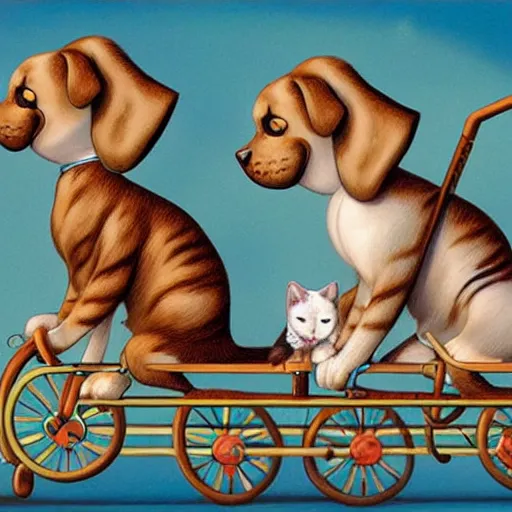 a cat and a dog riding on a tandem together, by mark | Stable Diffusion ...