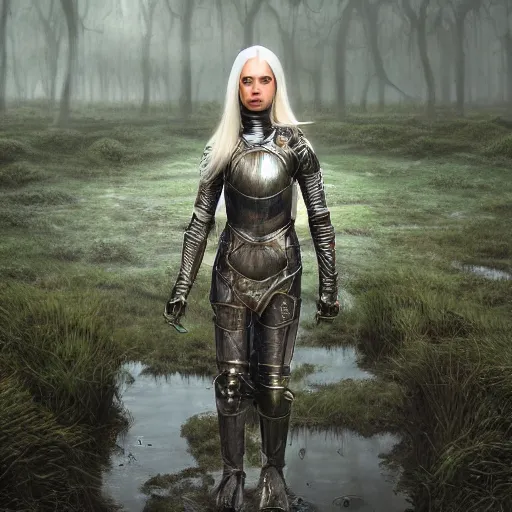 female knight treking in the swamp, dressed, blonde | Stable Diffusion ...