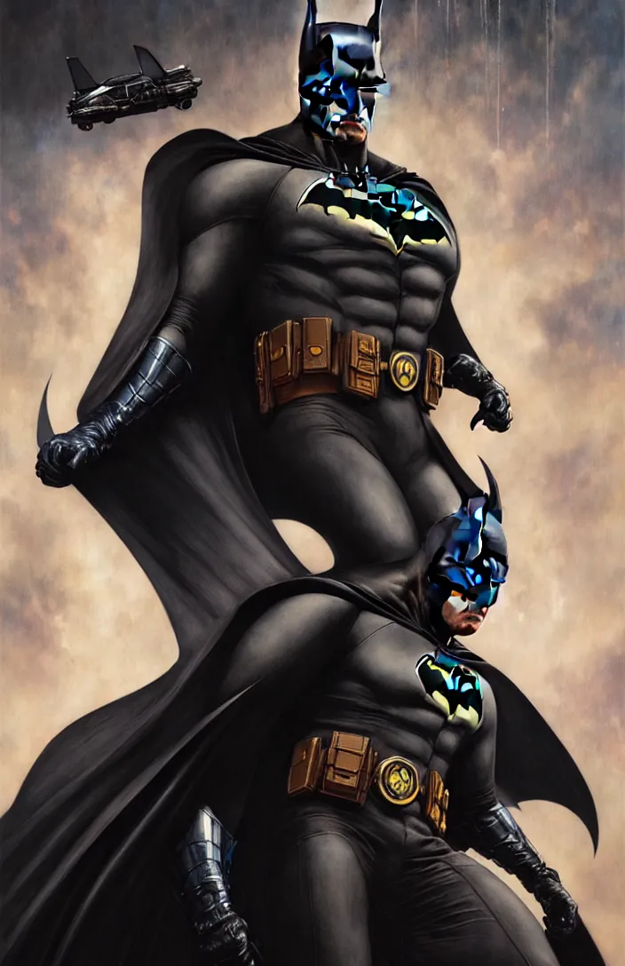a portrait of batman standing with the batmobile by | Stable Diffusion ...