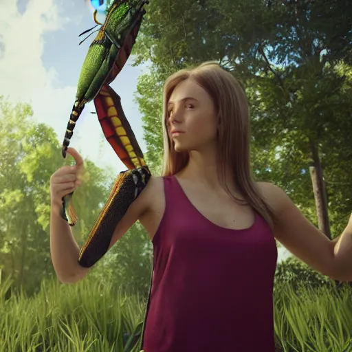 a girl holding a giant grasshopper, photoreal, | Stable Diffusion | OpenArt