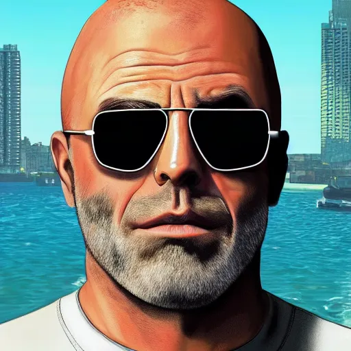 joe rogan with sunglasses and a full beard gta cover | Stable Diffusion