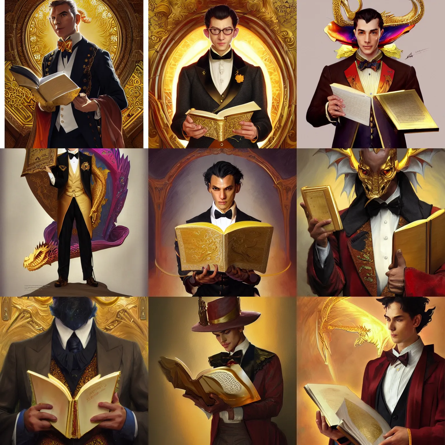 Golden scaled Humanoid Dragon scholar, holding a book, | Stable ...