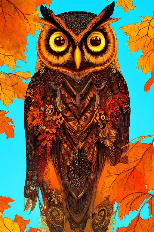 radiant owl, glowing amber, autumn colours, highly | Stable Diffusion ...