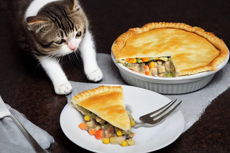 a kitty eating a chicken pot pie, hyper realistic, 8 5 | Stable ...