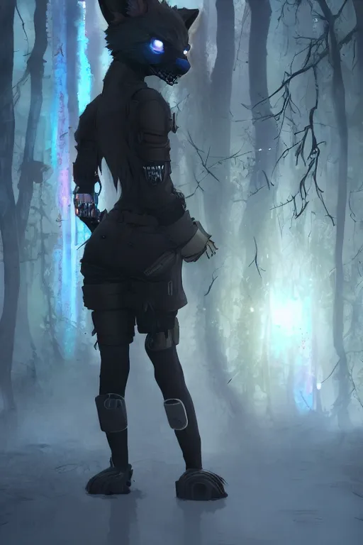 a cyberpunk furry with a fluffy tail in a forest, | Stable Diffusion ...