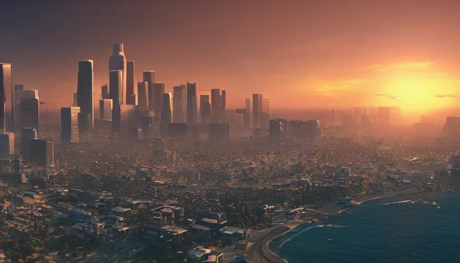 coastline of futuristic los angeles with small and | Stable Diffusion ...