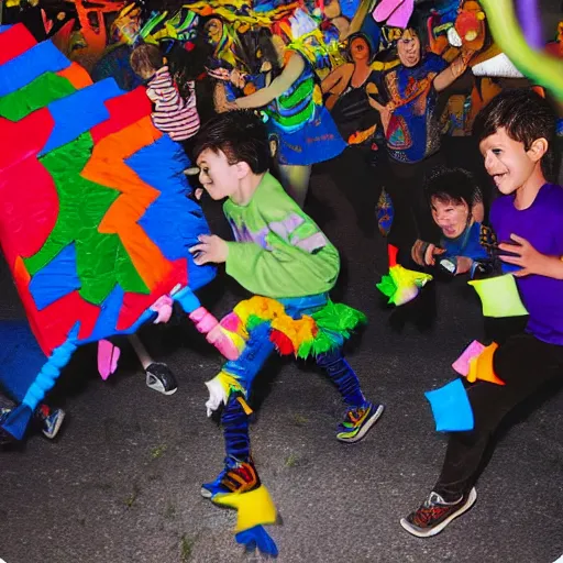 pinata running from kids waving bats and sticks | Stable Diffusion ...