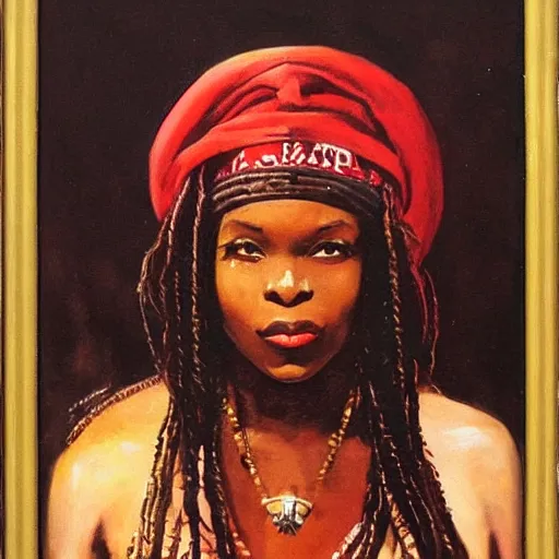 long-haired african priestess wearing a small red fez | Stable ...