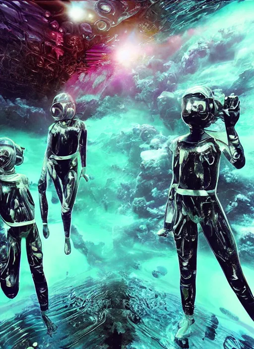 girls astronauts in dark void underwater - complex and | Stable Diffusion | OpenArt