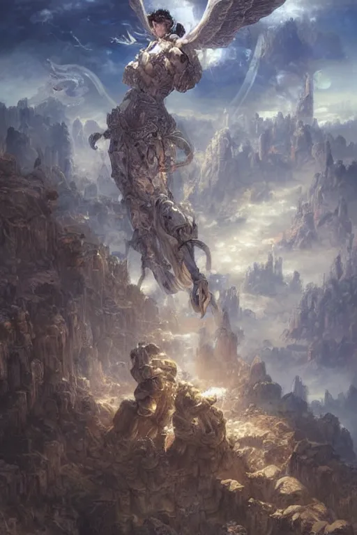 Art of beautiful angel rising above an ancient | Stable Diffusion | OpenArt