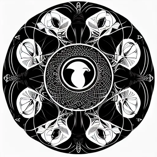 simple round mandala of ravens, fully symmetrical, | Stable Diffusion ...