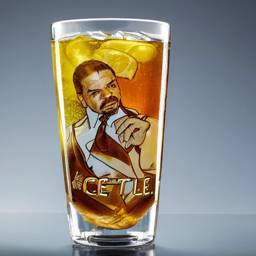 ice - t, trapped in tall iced tea glass, by alfons | Stable Diffusion