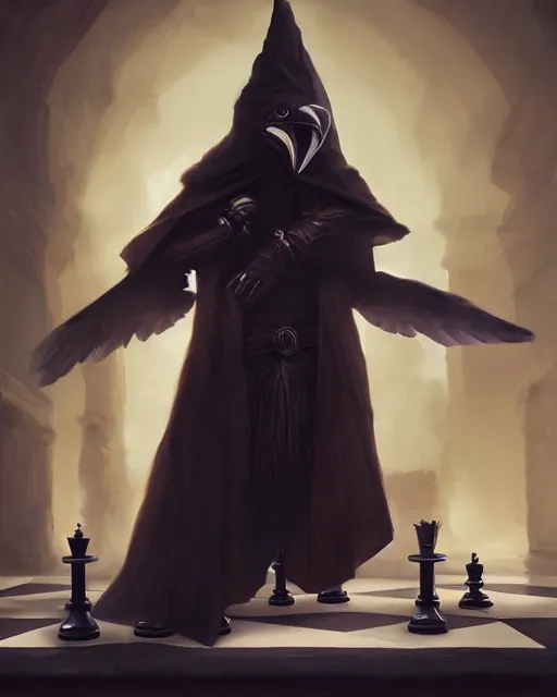 oil painting of Anthropomorphized raven playing chess, | Stable ...
