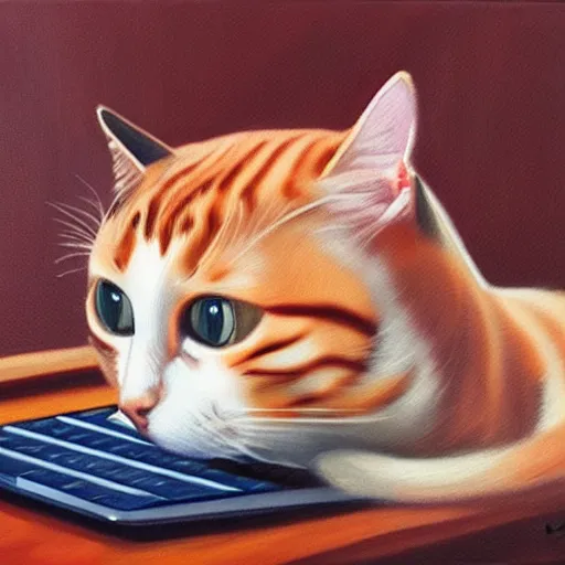 oil painting of a cat typing on a laptop | Stable Diffusion | OpenArt