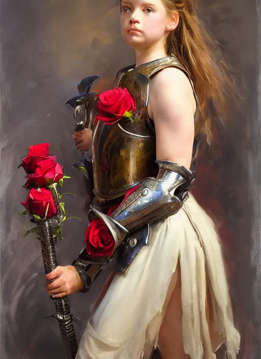 girl in armor holds a sword with roses. by Daniel F. | Stable Diffusion ...