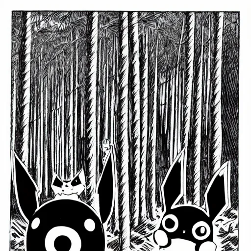Pikachu alone in a forest by Junji Ito, scary, horror, | Stable ...