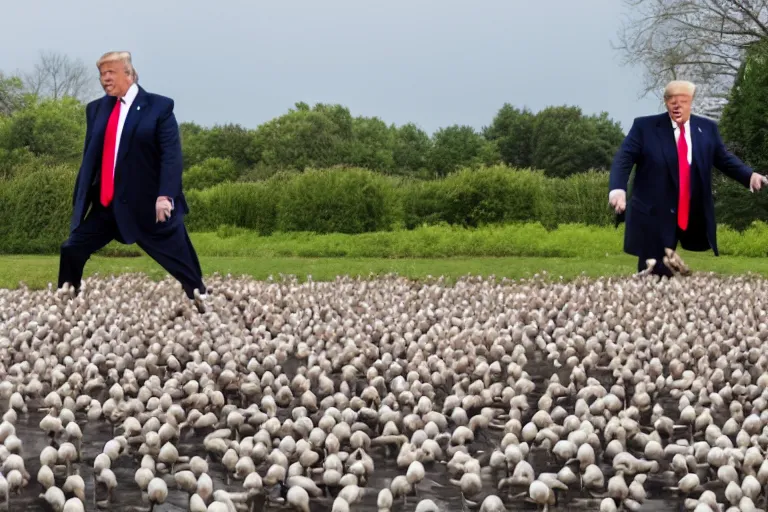Donald Trump fighting a flock of geese | Stable Diffusion | OpenArt