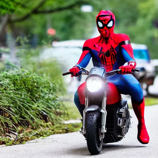 spider-man riding motorcycle wearing shoei helmet | Stable Diffusion ...