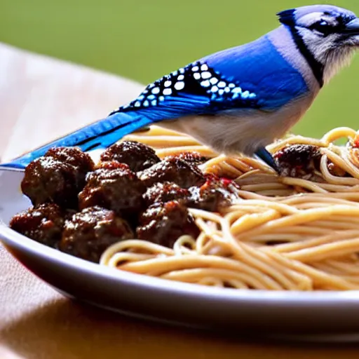 bluejay eating spaghetti and meatballs | Stable Diffusion | OpenArt