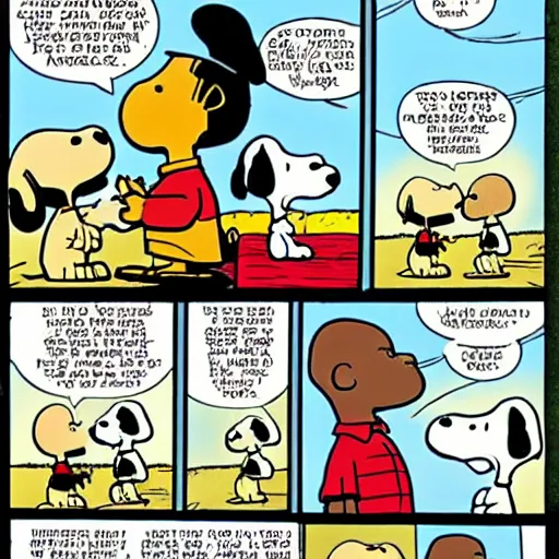 african american charlie brown playing with snoopy by | Stable Diffusion