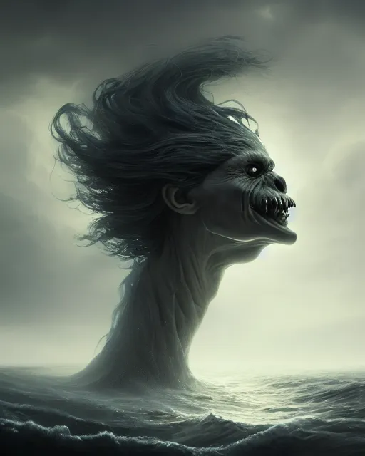 a portrait of a creepy grotesque sea witch with dark | Stable Diffusion