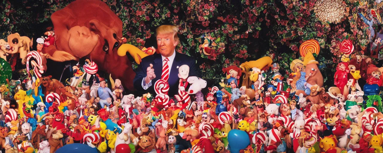 donald trump in a realistic candyland with creatures, | Stable ...