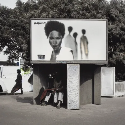 old polaroids of futuristic african bus stops with | Stable Diffusion