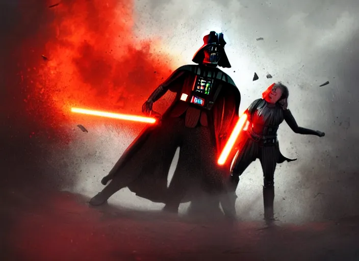 darth vader lying on the floor burning around flames, | Stable ...