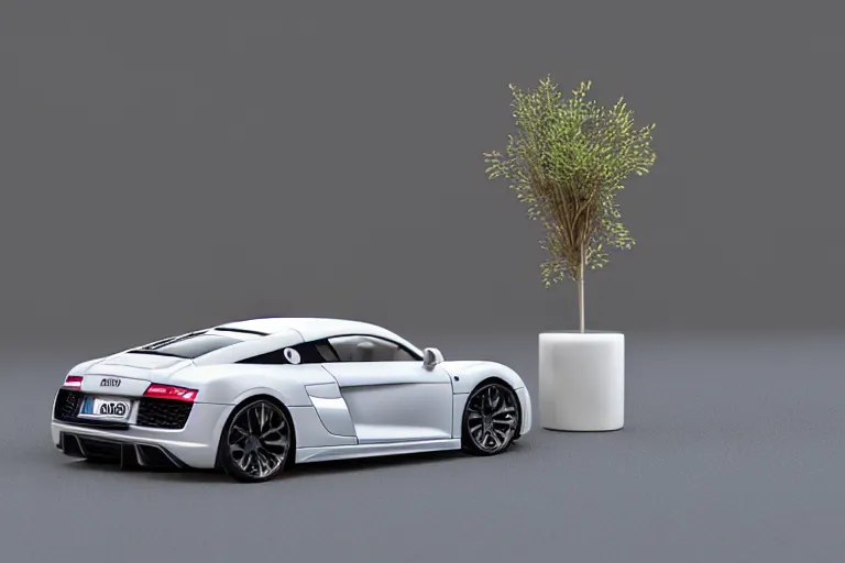 a small miniature of a Audi R8 on a white table near a | Stable ...