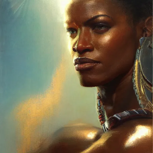 : handsome portrait of a african amazonian woman | Stable Diffusion