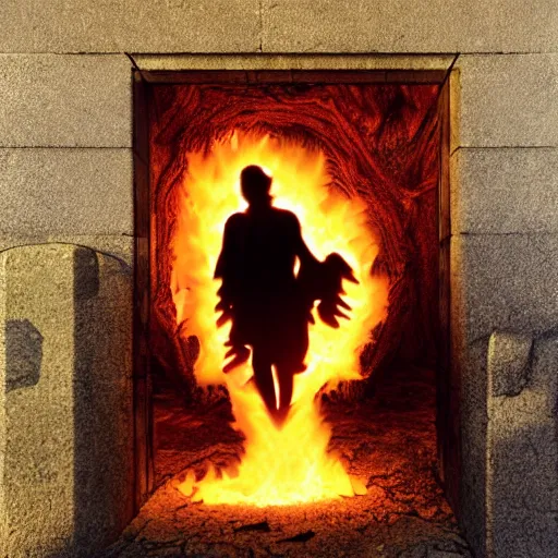 a flaming door to hell, centred | Stable Diffusion