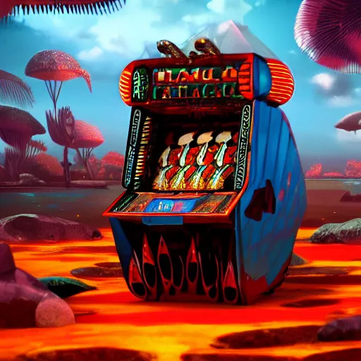 a pachinko machine in the ocean of hell, in the style | Stable Diffusion