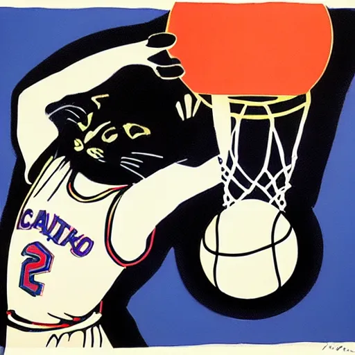cat dunking basketball, andy warhol | Stable Diffusion