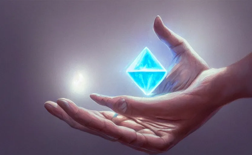 A hand holding a giant luminous diamond , digital | Stable Diffusion ...