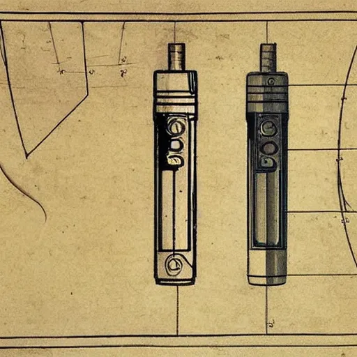 a leonardo da vinci technical drawing of a vape pen | Stable Diffusion ...