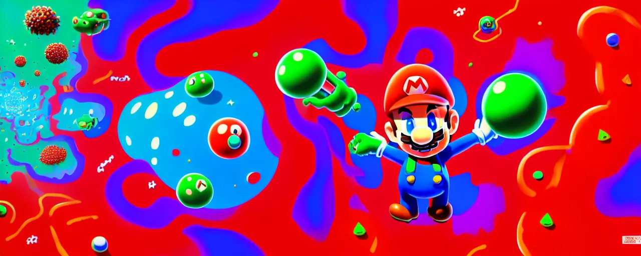 red blue green surreal illustration super mario having | Stable ...