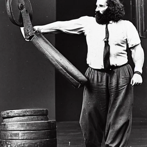 a buff karl marx lifting a red weight | Stable Diffusion | OpenArt