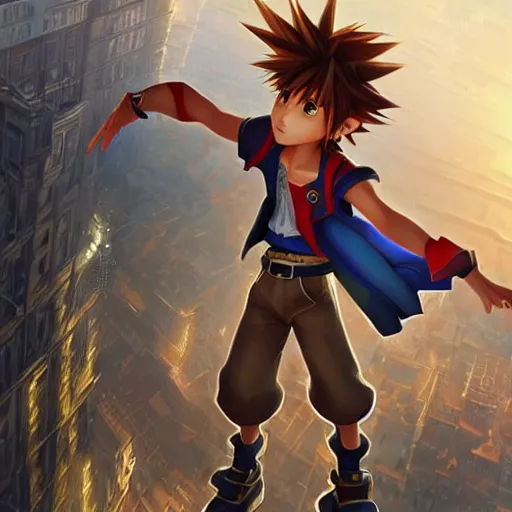 sora from kingdom hearts flying through a city, | Stable Diffusion ...